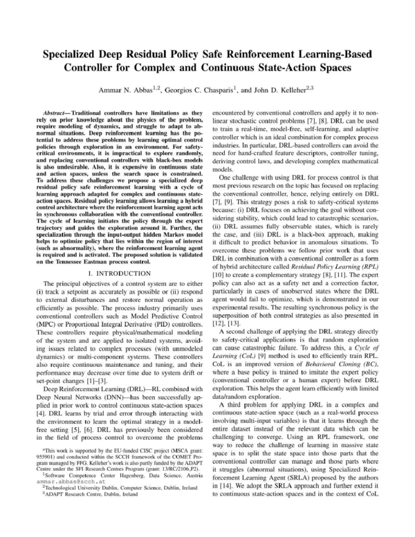 Pdf Specialized Deep Residual Policy Safe Reinforcement Learning Based Controller For Complex