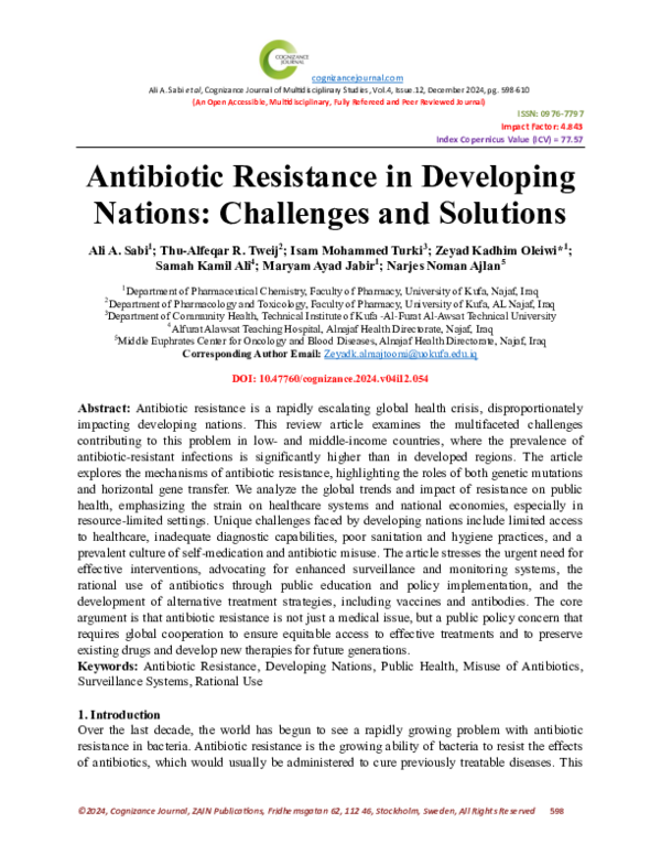 (PDF) Antibiotic Resistance in Developing Nations: Challenges and Solutions