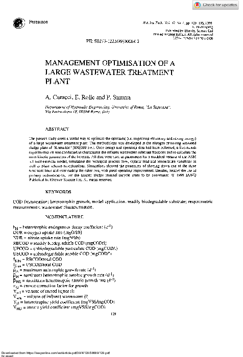 (PDF) Management optimisation of a large wastewater treatment plant