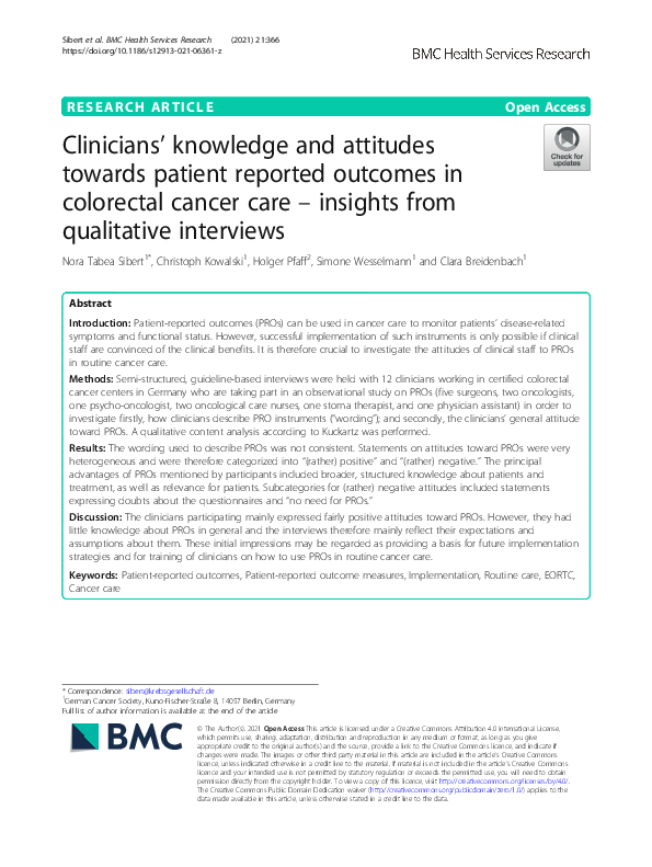 (PDF) Clinicians’ knowledge and attitudes towards patient reported ...