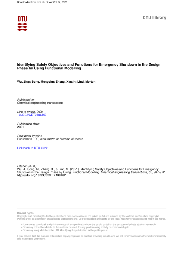 (PDF) Identifying Safety Objectives and Functions for Emergency ...