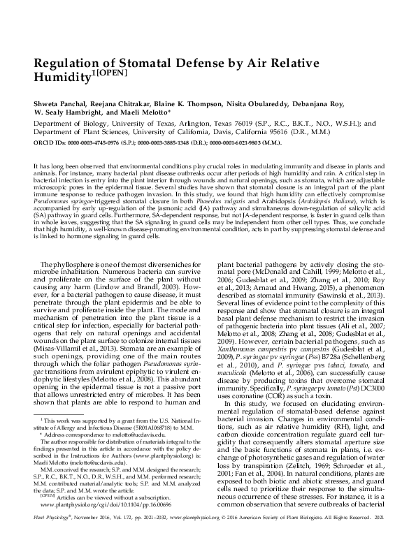 (PDF) Regulation of Stomatal Defense by Air Relative Humidity