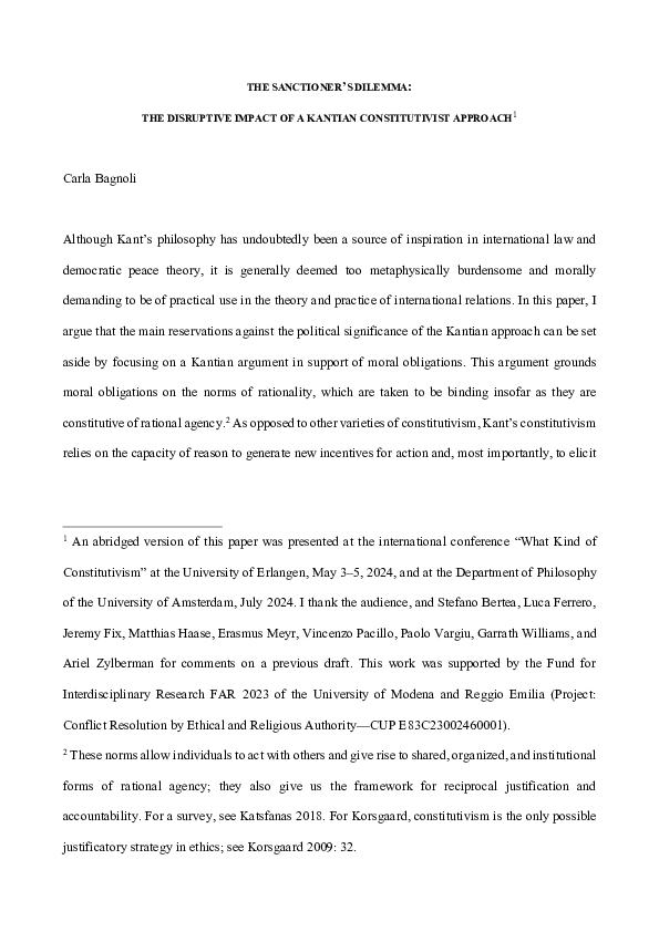 (PDF) THE SANCTIONER’S DILEMMA: THE DISRUPTIVE IMPACT OF A KANTIAN ...
