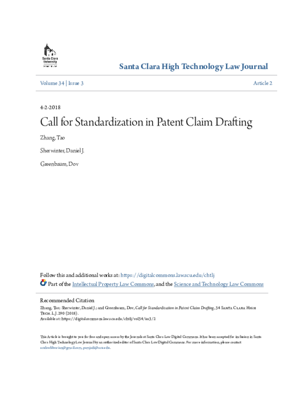(PDF) Call for Standardization in Patent Claim Drafting
