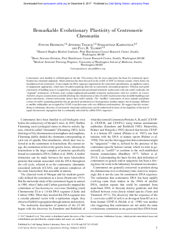 (PDF) Remarkable Evolutionary Plasticity of Centromeric Chromatin