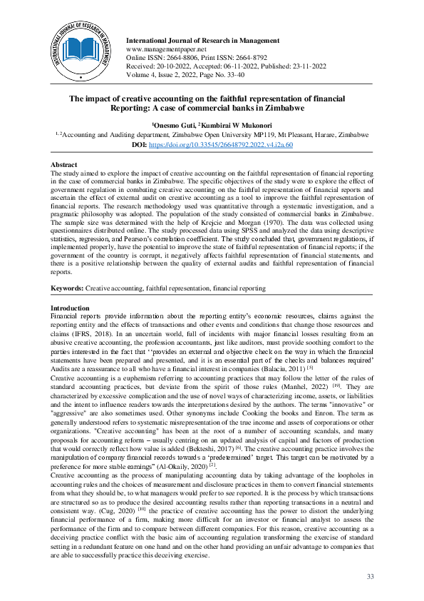 (PDF) The impact of creative accounting on the faithful representation ...