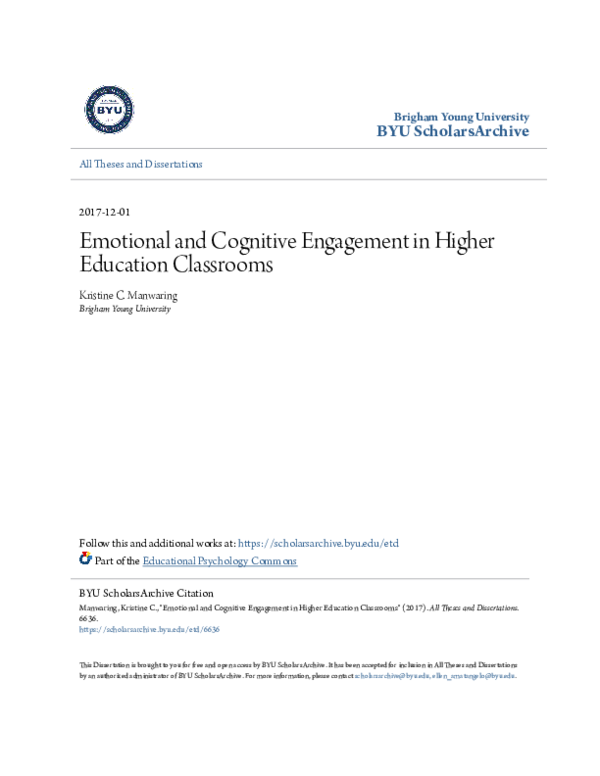 (PDF) Emotional and Cognitive Engagement in Higher Education Classrooms