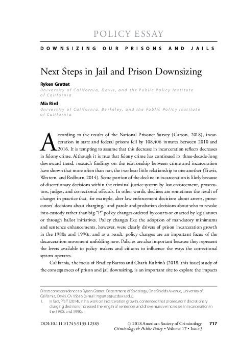 (PDF) Next Steps in Jail and Prison Downsizing
