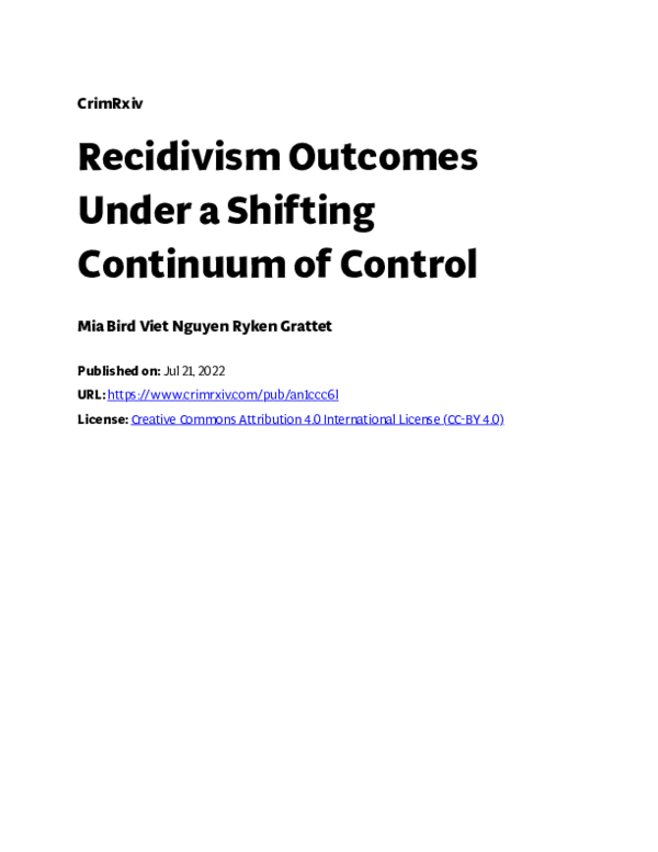 (PDF) Recidivism Outcomes Under a Shifting Continuum of Control