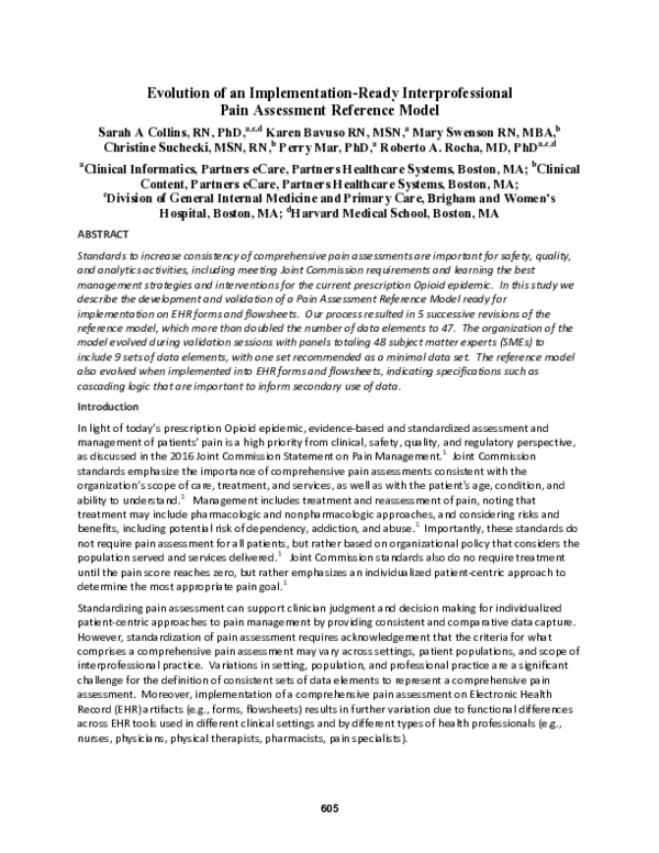 (PDF) Evolution of an Implementation-Ready Interprofessional Pain Assessment Reference Model
