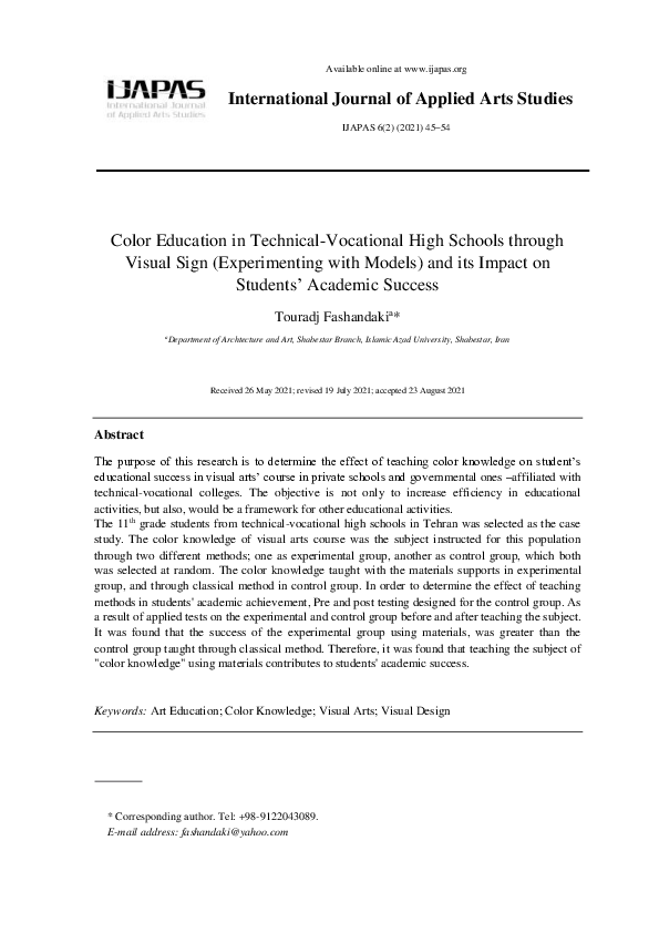 (PDF) Color Education in Technical-Vocational High Schools through ...