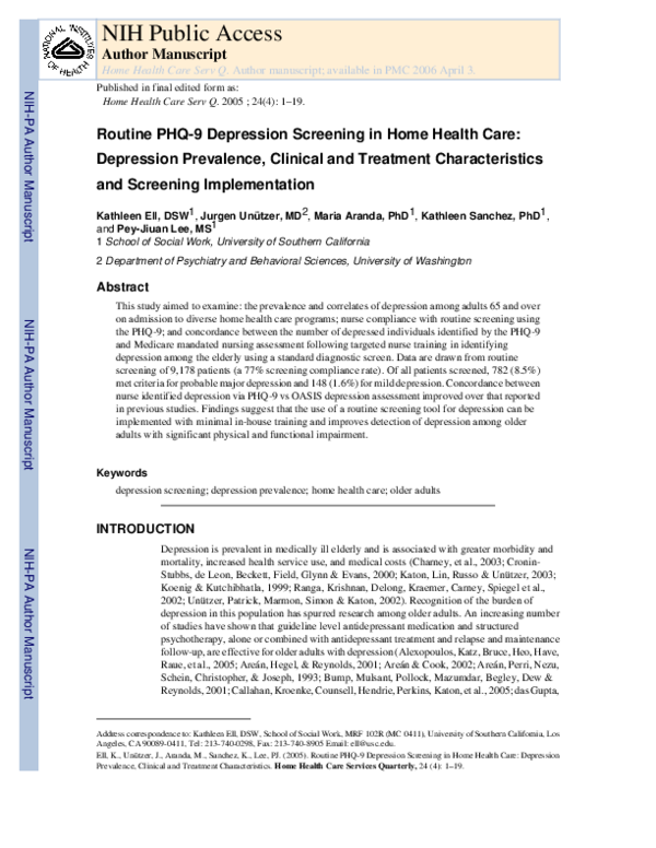 (PDF) Routine PHQ-9 Depression Screening in Home Health Care ...