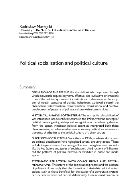 (PDF) Political socialisation and political culture