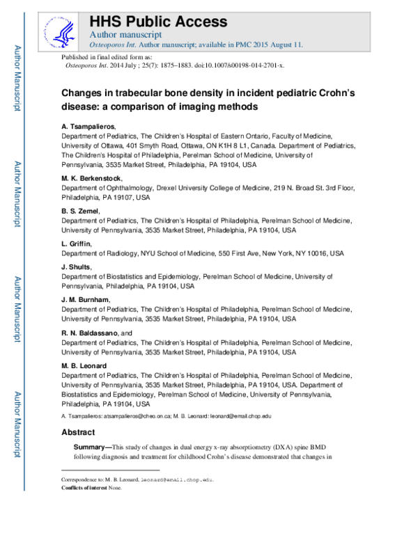 (PDF) Changes in trabecular bone density in incident pediatric Crohn’s ...