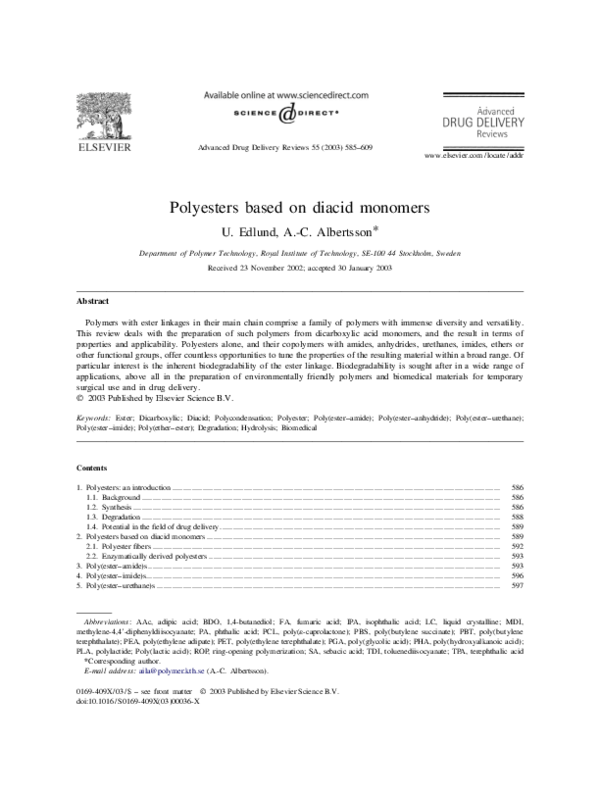 (PDF) Polyesters based on diacid monomers