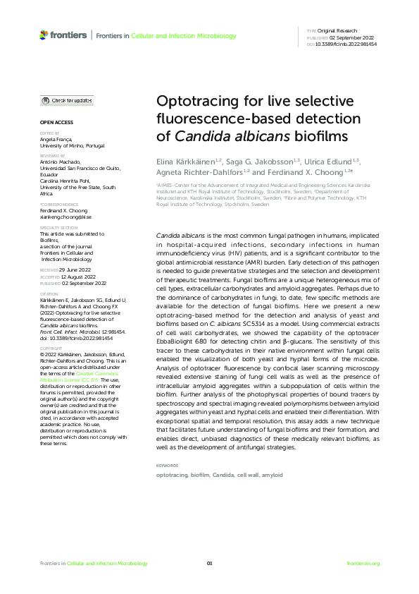 (PDF) Optotracing for live selective fluorescence-based detection of Candida albicans biofilms