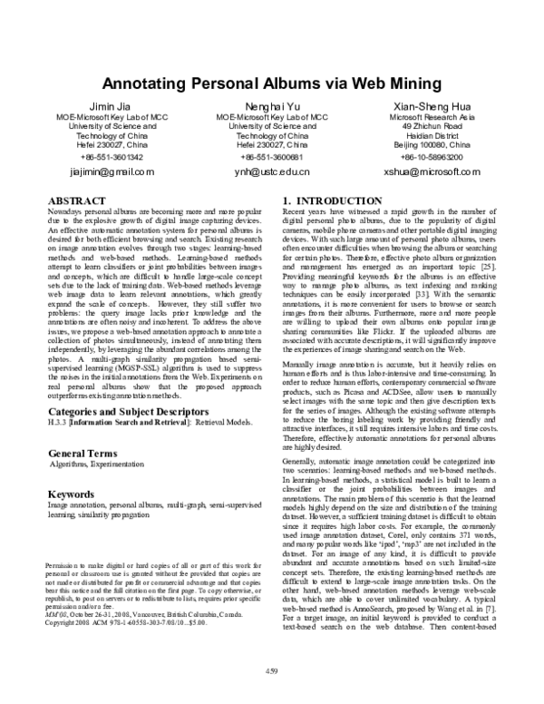 (PDF) Annotating personal albums via web mining