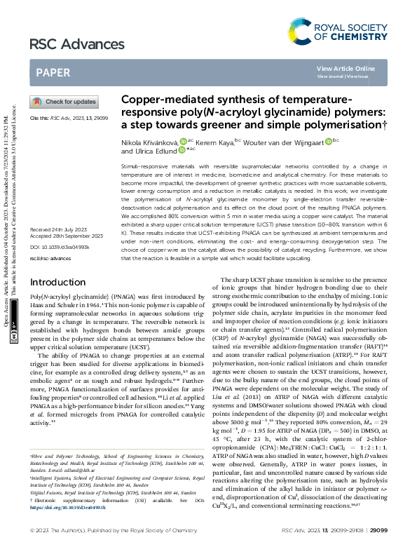 (PDF) Copper-mediated synthesis of temperature-responsive poly( N ...
