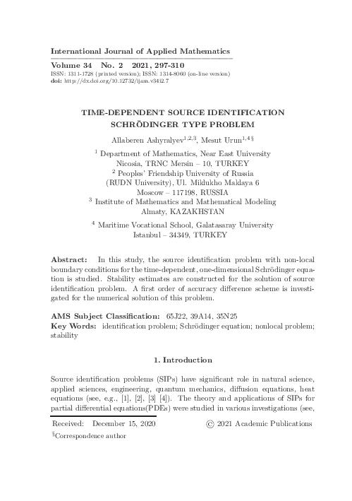 (PDF) Time-Dependent Source Identification SCHR\"{O}Dinger Type Problem