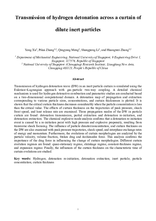 (PDF) Transmission of hydrogen detonation across a curtain of dilute ...