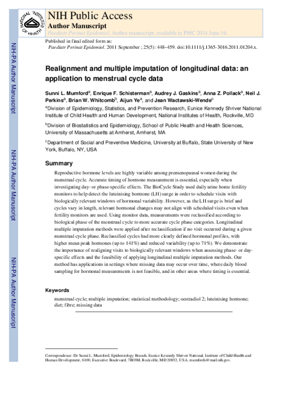 (PDF) Realignment and multiple imputation of longitudinal data: an application to menstrual ...