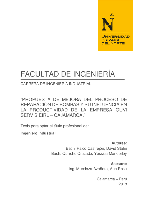 (PDF) Propuesta de mejora del proceso de reparación de bombas y su influencia en la ...