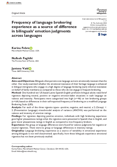 (PDF) Frequency of language brokering experience as a source of ...