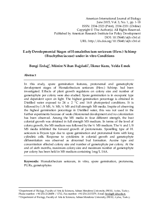 (PDF) Early Developmental Stages of Homalothecium sericeum ( Hew ...