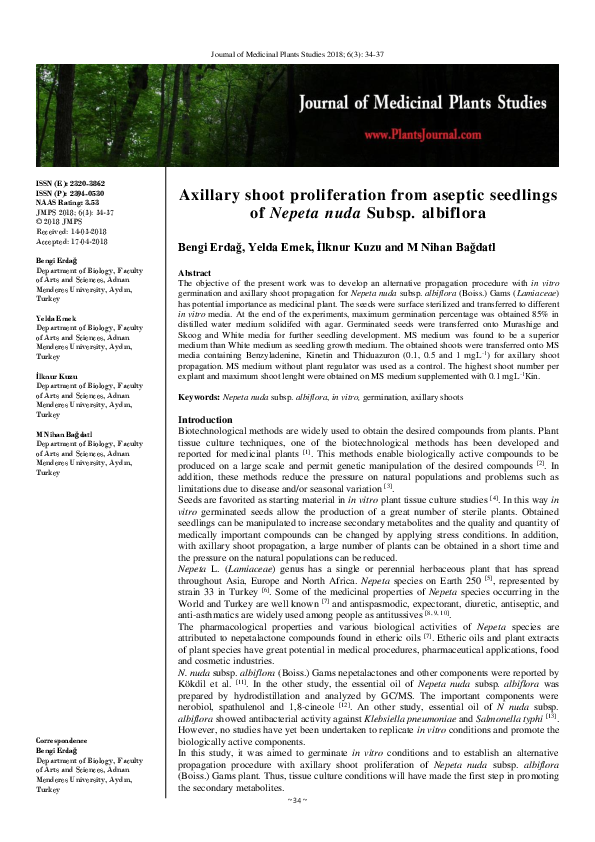 (PDF) Axillary shoot proliferation from aseptic seedlings of Nepeta ...
