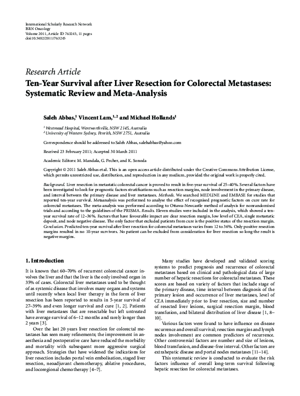(PDF) Ten-Year Survival after Liver Resection for Colorectal Metastases ...