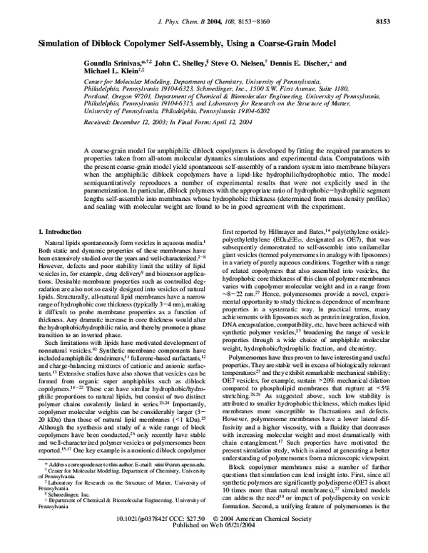 (PDF) Simulation of Diblock Copolymer Self-Assembly, Using a Coarse-Grain Model