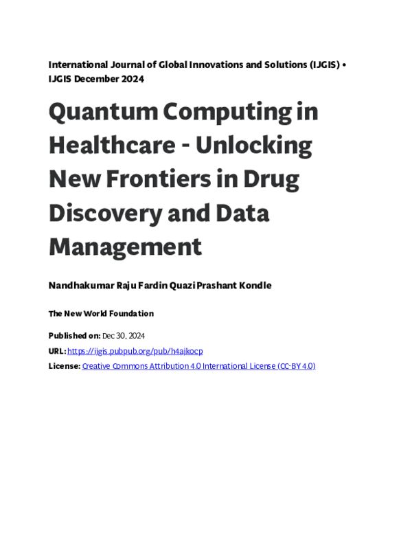 (PDF) Quantum Computing in Healthcare Unlocking New Frontiers in Drug Discovery and Data Management