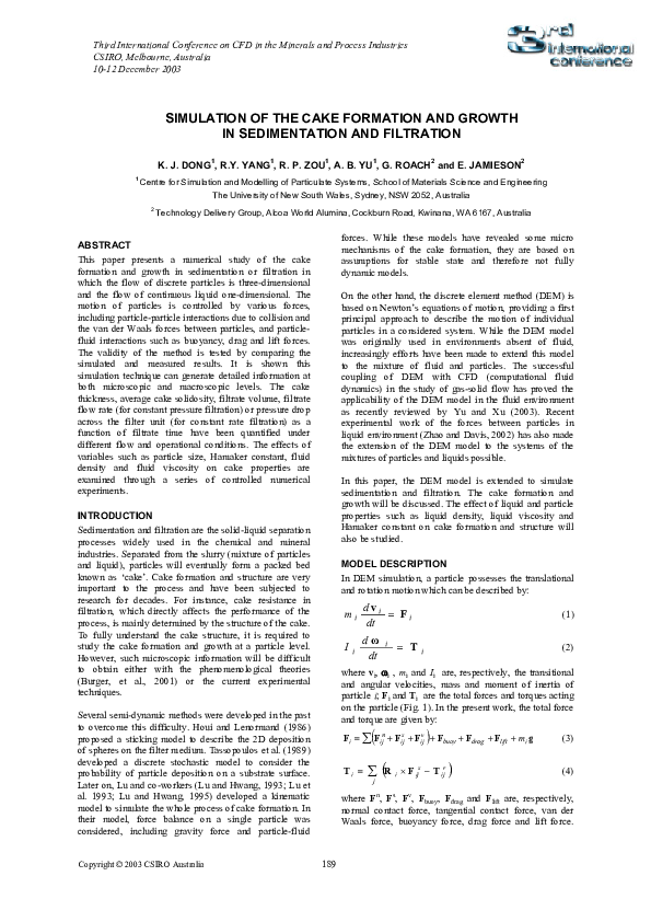 (PDF) Simulation of the cake formation and growth in sedimentation and ...