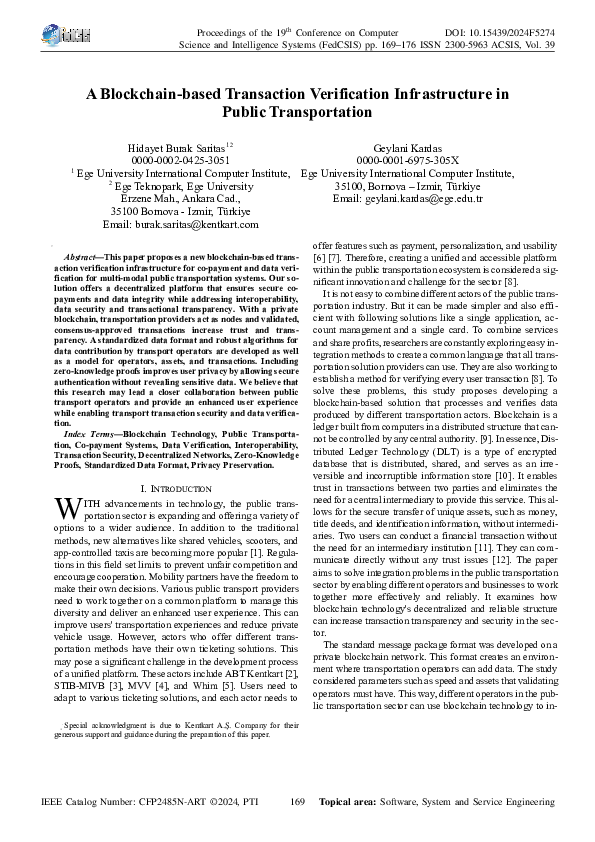 Pdf A Blockchain Based Transaction Verification Infrastructure In Public Transportation