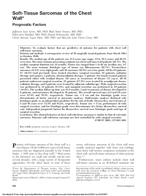 (PDF) Soft-Tissue Sarcomas of the Chest Wall