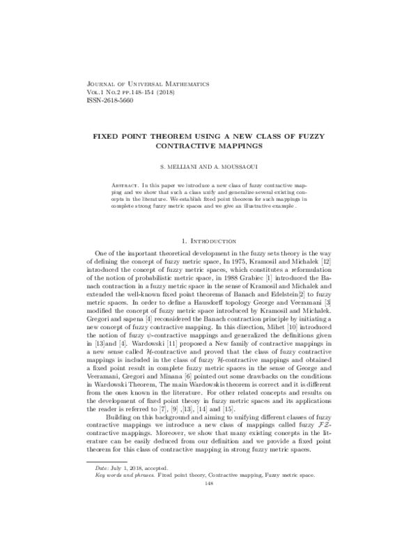 (PDF) Fixed Point Theorem Using a New Class of Fuzzy Contractive Mappings