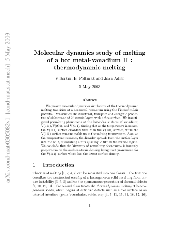 (PDF) Molecular dynamics study of melting of the bcc metal vanadium. II ...