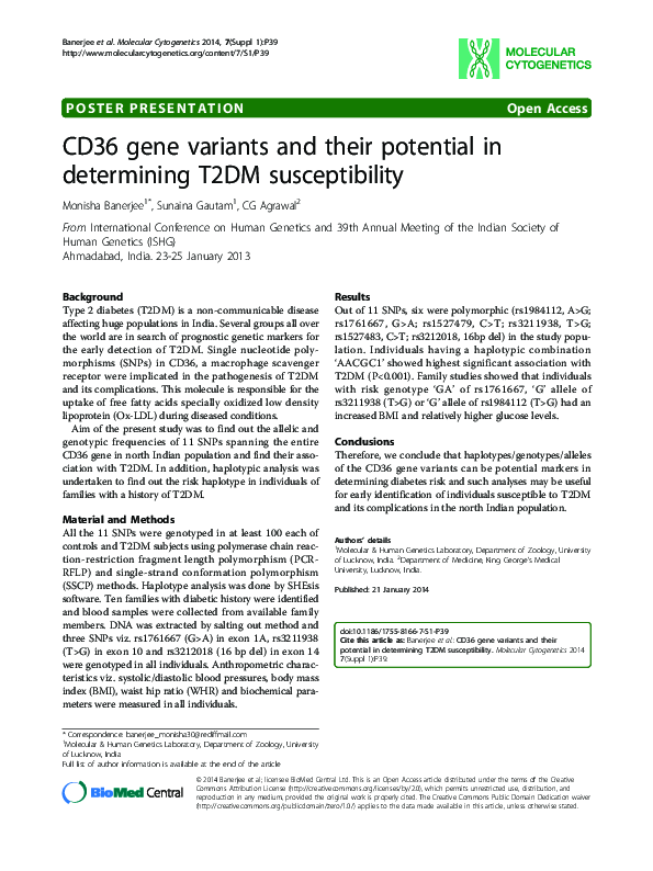 (PDF) CD36 gene variants and their potential in determining T2DM ...