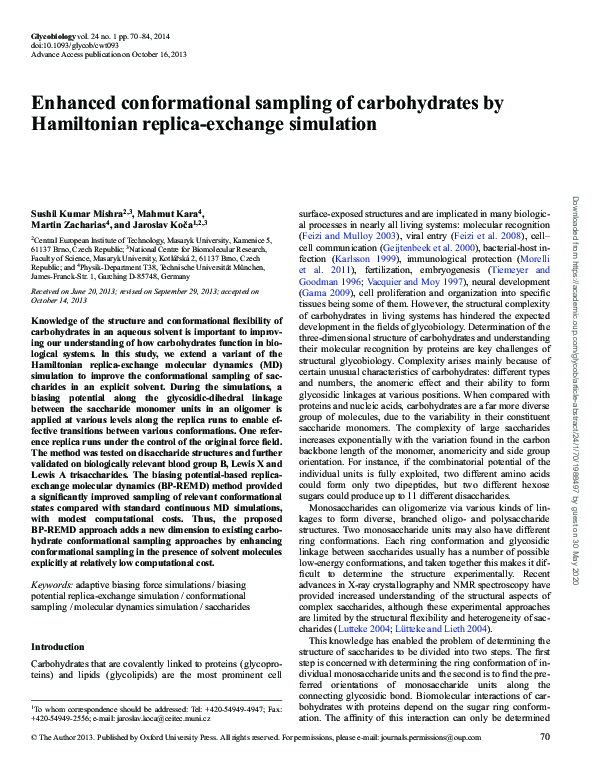 (PDF) Enhanced conformational sampling of carbohydrates by Hamiltonian ...