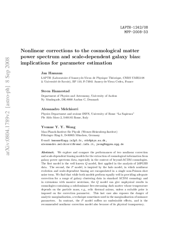 (PDF) Non-linear corrections to the cosmological matter power spectrum and scale-dependent ...