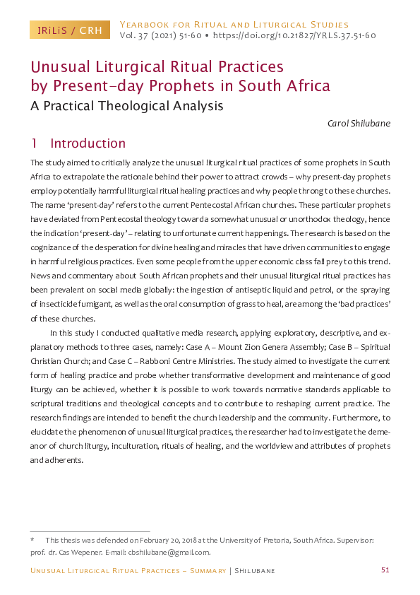 (PDF) Unusual Liturgical Ritual Practices by Present-day Prophets in ...
