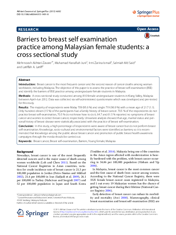 (PDF) Barriers to breast self examination practice among Malaysian ...