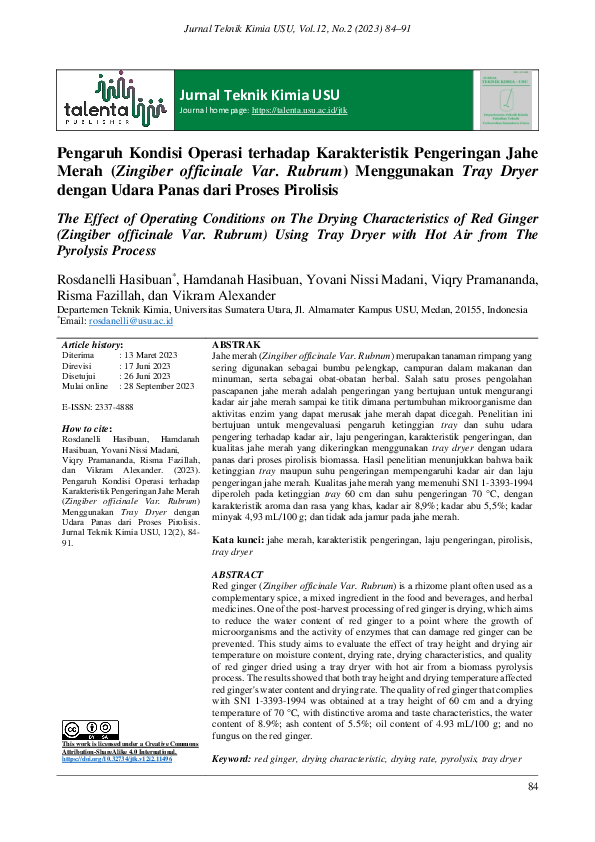 (PDF) Pengaruh Kondisi Operasi terhadap Karakteristik Pengeringan Jahe ...