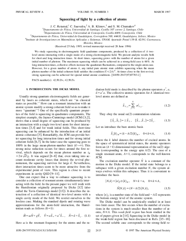(PDF) Squeezing of light by a collection of atoms