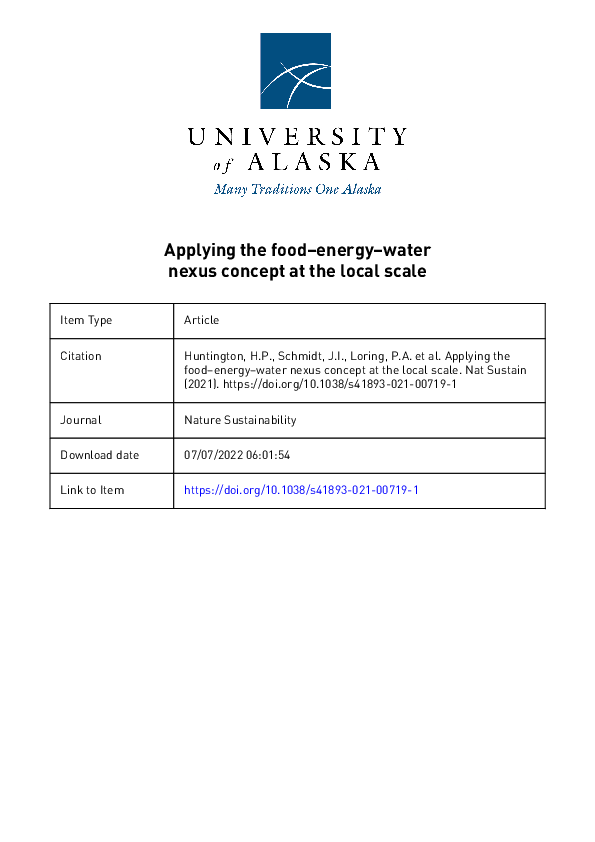 (PDF) Applying the food–energy–water nexus concept at the local scale