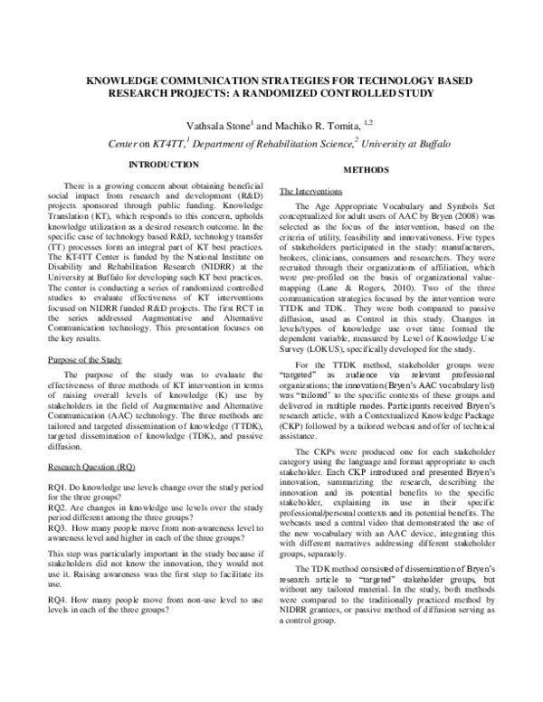 (PDF) Knowledge Communication Strategies for Technology Based Research ...