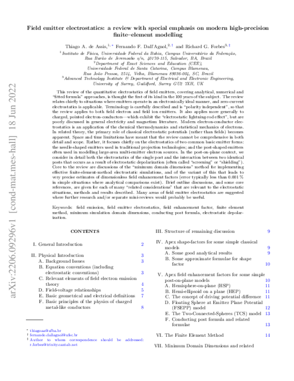 (PDF) Field emitter electrostatics: a review with special emphasis on modern high-precision ...