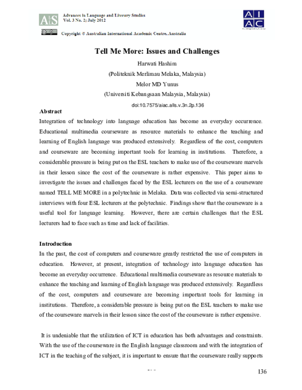 (PDF) Tell Me More: Issues and Challenges