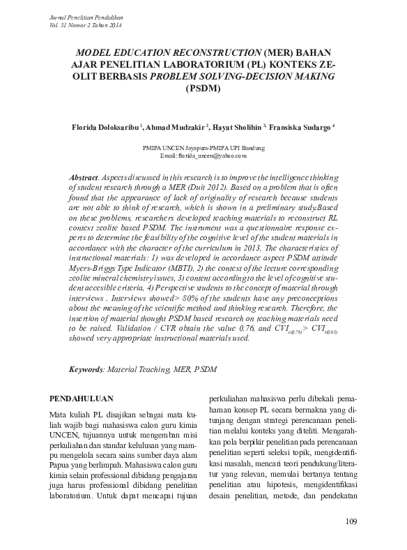 (PDF) Model Education Reconstruction (Mer) Bahan Ajar Penelitian Laboratorium (PL) Konteks ...