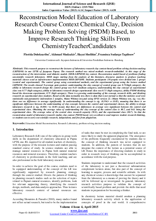 (PDF) Reconstruction Model Education of Laboratory Research Course Context Chemical Clay ...